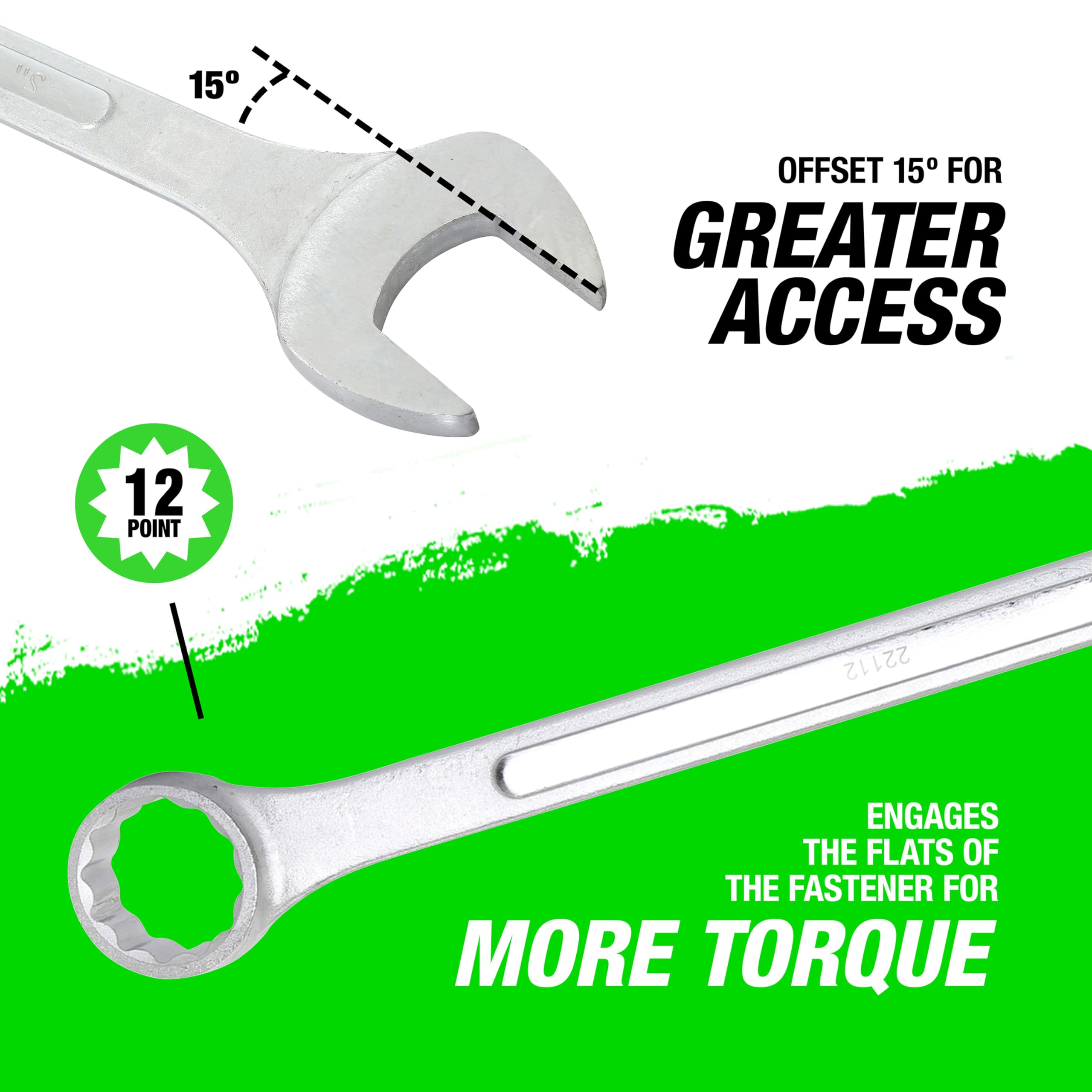 OEMTOOLS 22112 Jumbo Combination Wrench, 2 Inch | One Open End & One Box-Head on a Single Wrench | Long-Shaft Industrial Tool | Smooth Open End Doesn’t Mark Fasteners