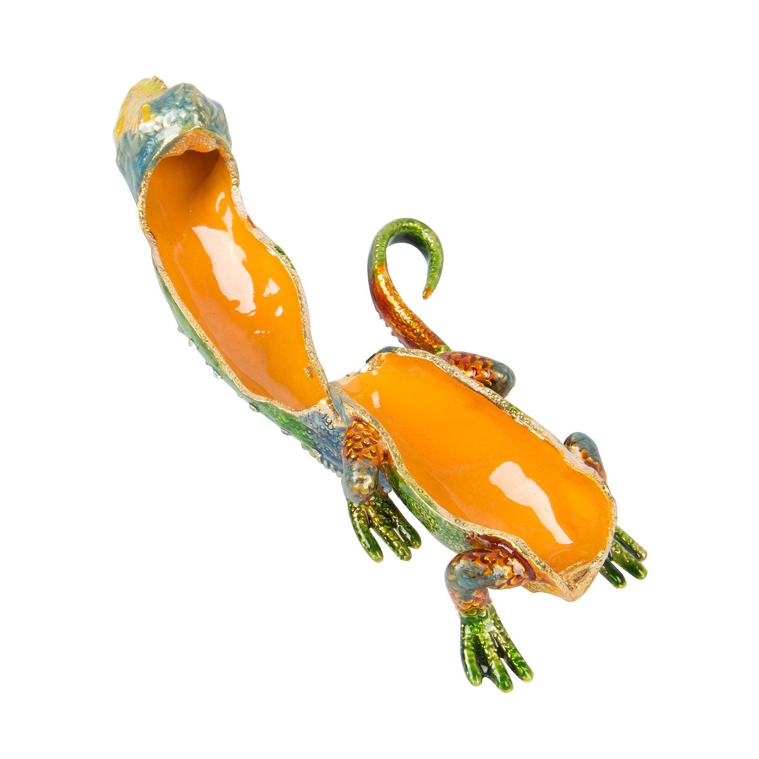 QIFU Hand Painted Enameled Lizard Style Decorative Jewelry Trinket Box Hinged