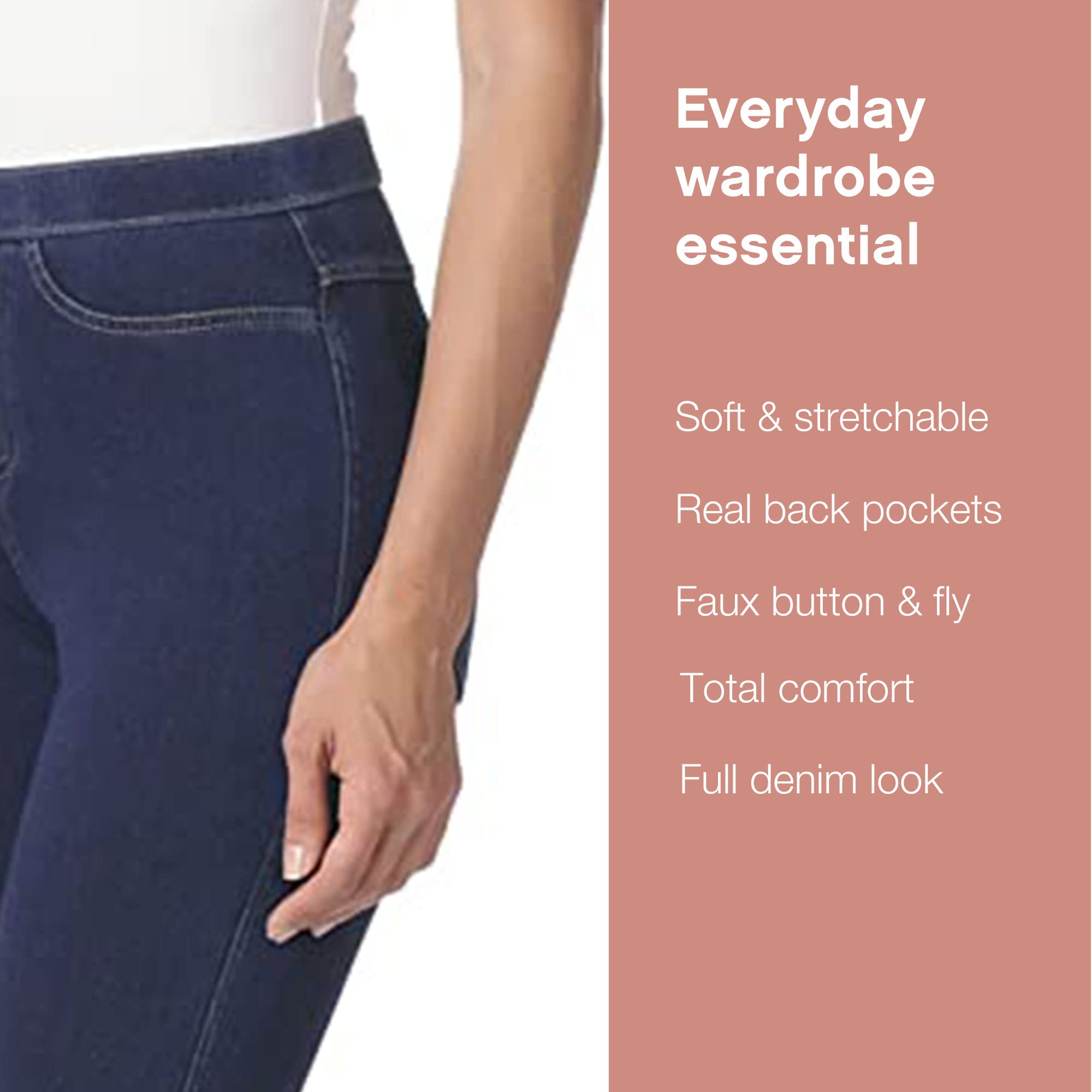 No nonsense Classic Leggings-Jeggings for Women with Real Back Pockets, High Waisted Stretch Jeans, Medium Wash Denim, X-Large