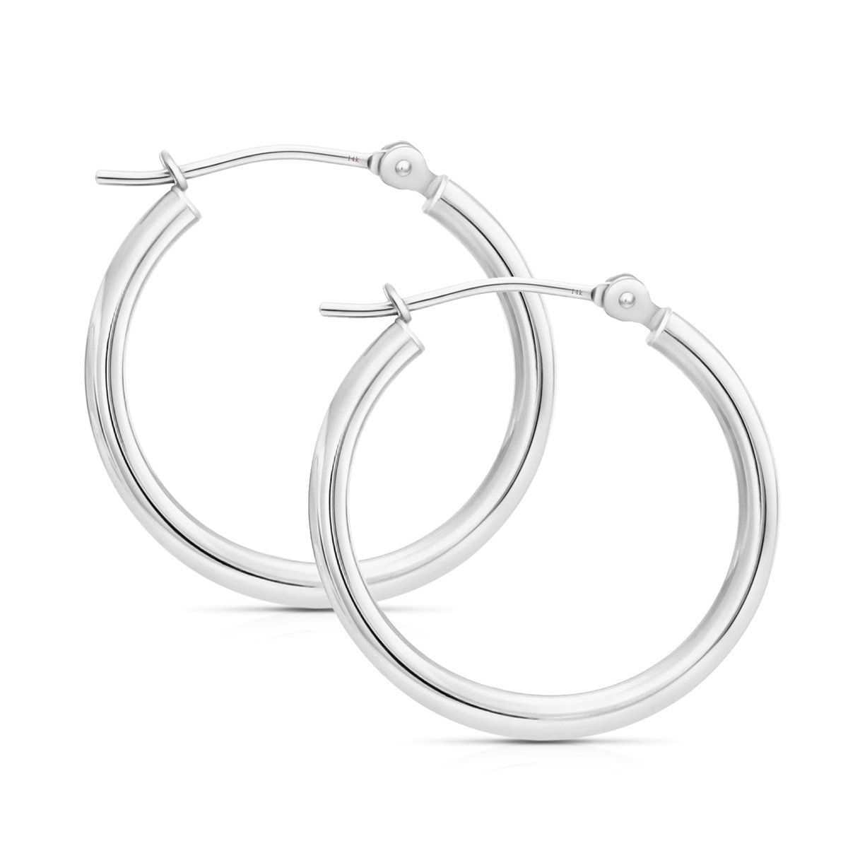 14k White Gold Polished Real Gold Hoop Earrings, Plain Round White Gold Hoop Earrings for Women, 14kt Real Gold 16mm (0.63 inch)