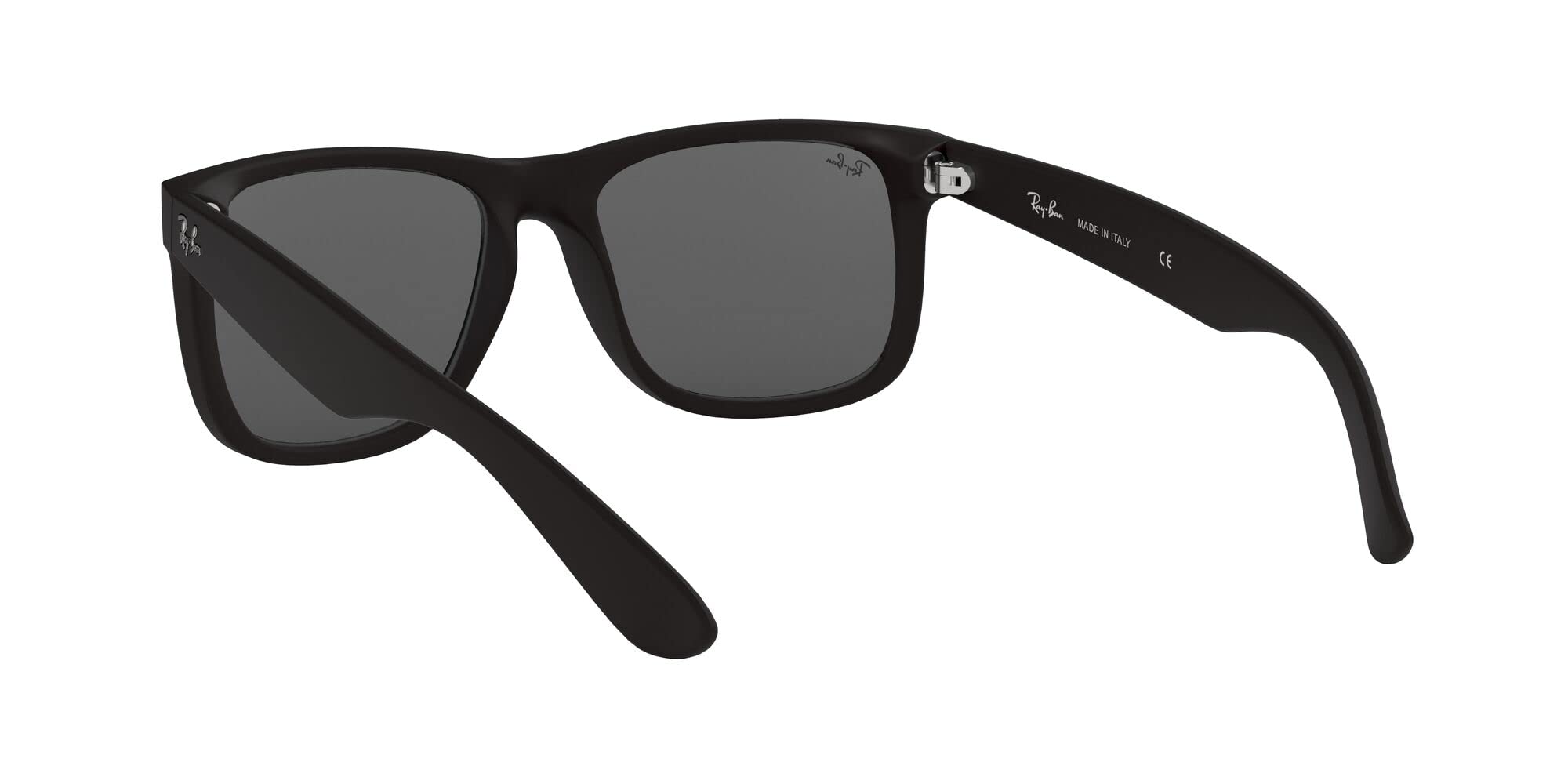 Ray-Ban RB4165F Justin Low Bridge Fit Rectangular Sunglasses, Rubber Black/Grey Mirrored Silver, 58 mm