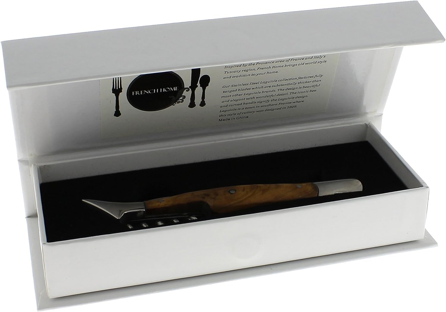 French Home LG052 Connoisseur Pocket Knife with Cork Screw and Olive Wood handle, Wood Grain