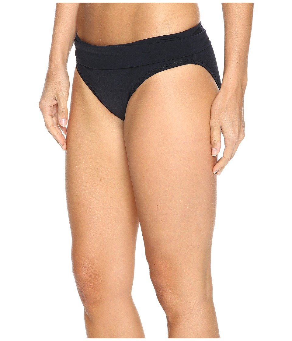 Jantzen Women's Solid Shirred Fold-Over Waist Full Coverage Swimsuit Bikini Bottom, Black, 6