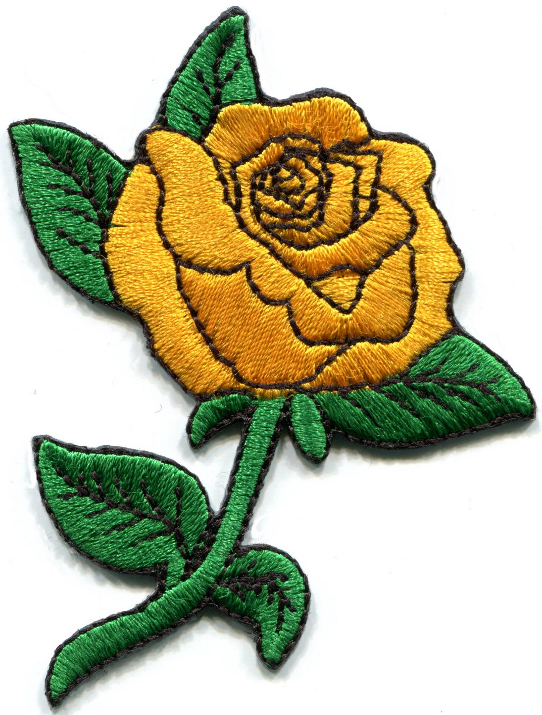 Golden Yellow Rose Tattoo Biker Love Retro Embroidered Applique Iron-on Patch S-1304