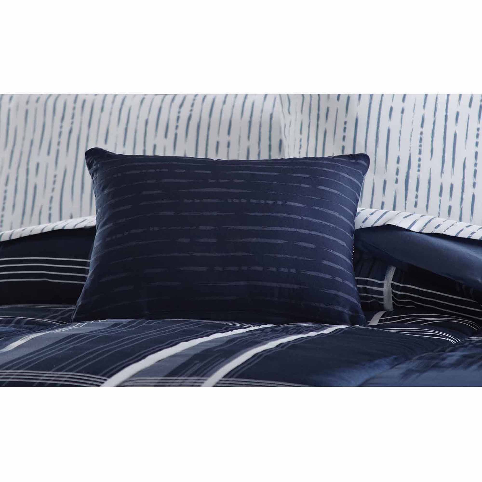 Mainstays Teen Modern Geometric Plaid Navy Blue Reversible Bedding Queen Comforter for Boys (8 Piece in a Bag)