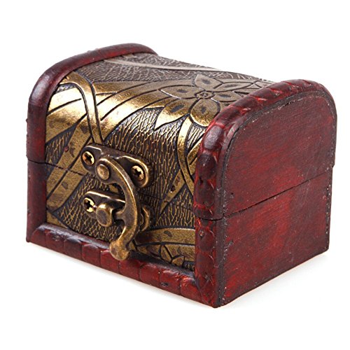 Small Vintage Jewelry Treasure Lock Storage Handmade Wooden Jewelry Case Box Random Color