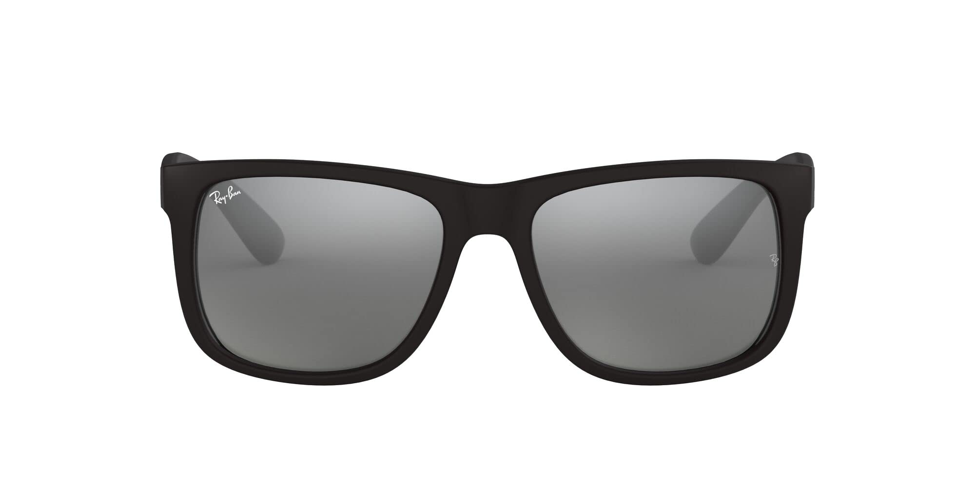 Ray-Ban RB4165F Justin Low Bridge Fit Rectangular Sunglasses, Rubber Black/Grey Mirrored Silver, 58 mm