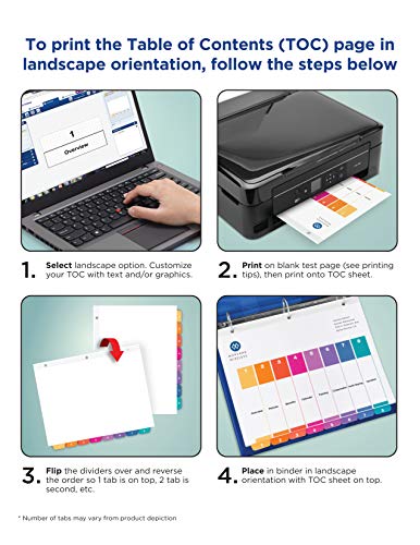 Avery 15-Tab Dividers for 3 Ring Binders, Customizable Table of Contents, Multicolor Tabs, 6 Sets (11197)