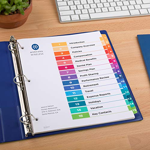 Avery 15-Tab Dividers for 3 Ring Binders, Customizable Table of Contents, Multicolor Tabs, 6 Sets (11197)