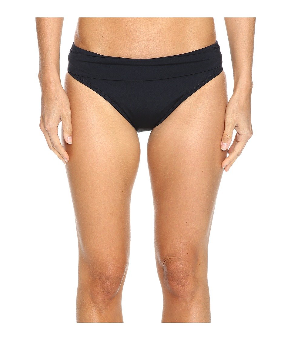 Jantzen Women's Solid Shirred Fold-Over Waist Full Coverage Swimsuit Bikini Bottom, Black, 6