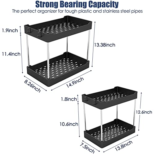 Tailide Under Sink Organizers and Storage (2 Pack), 2 Tier Bathroom Organizer Under Sink, Black Under Kitchen Sink Organizers and Storage, Cleaning Supplies Organizer, Counter Under Cabinet Storage