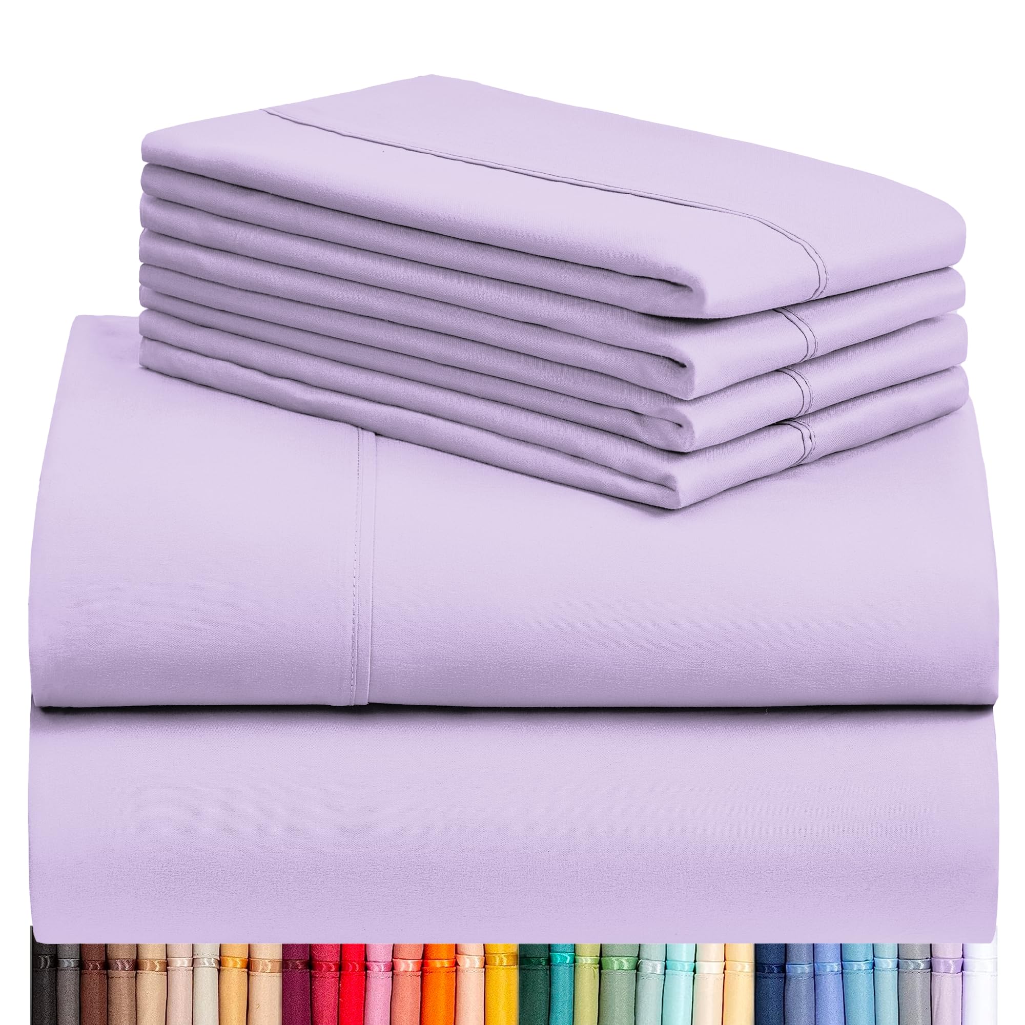 LuxClub 4 PC Full Sheet Set, Breathable Luxury Bed Sheets, Deep Pockets 18" Wrinkle Free Cooling Bed Sheets Machine Washable Hotel Bedding Silky Soft - Lavender Full