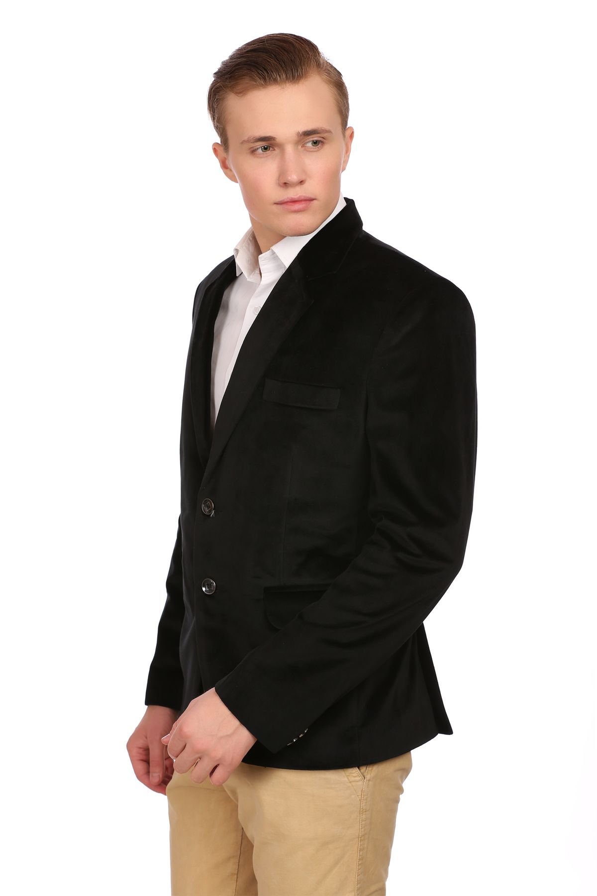 WINTAGE Men's Velvet Two Buttoned Notch Lapel Party Black Coat Blazer