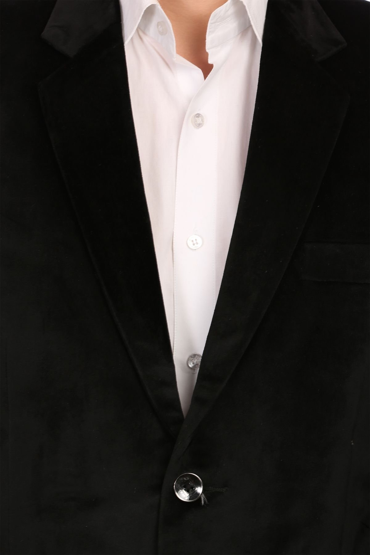 WINTAGE Men's Velvet Two Buttoned Notch Lapel Party Black Coat Blazer