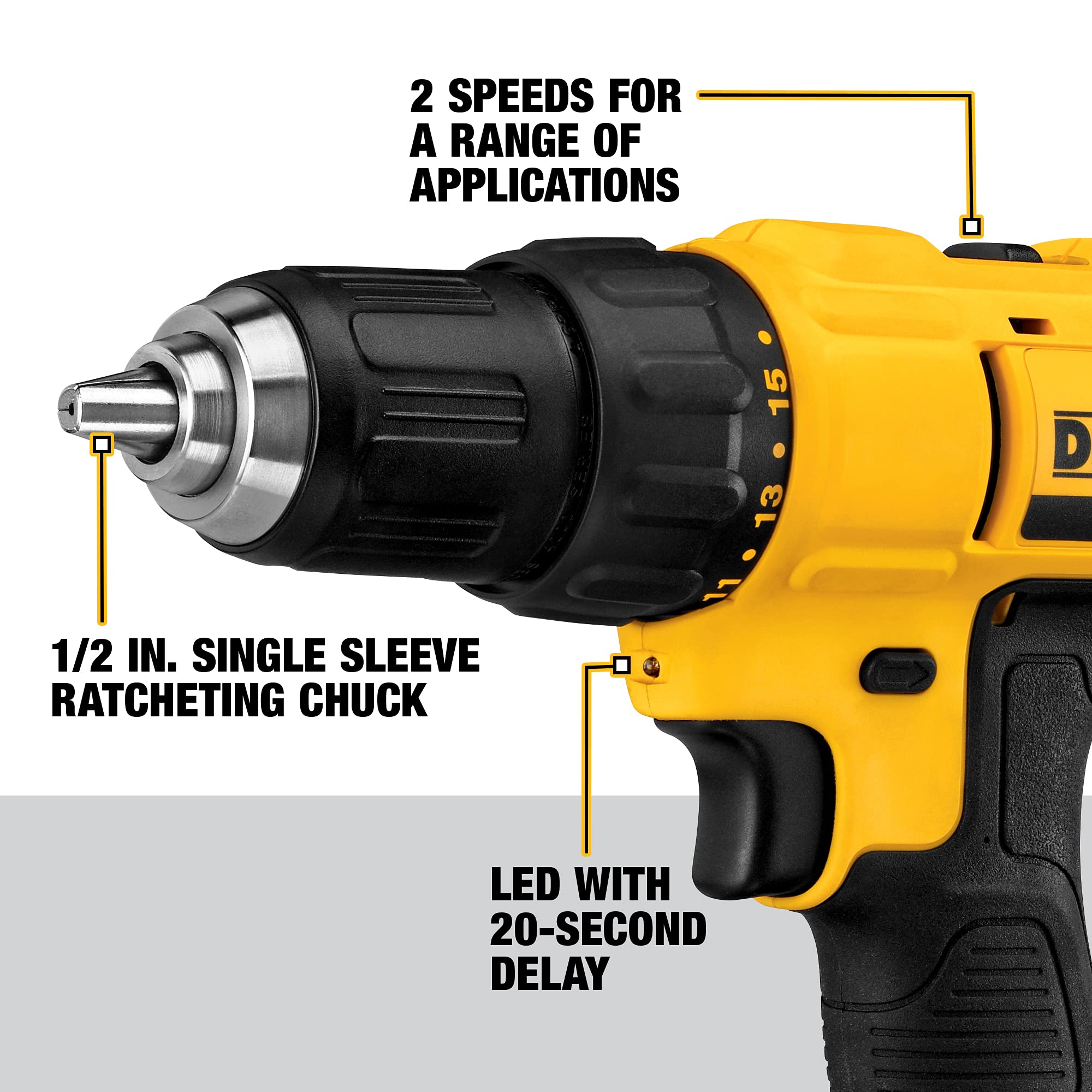 DEWALT 20V Max Cordless Drill/Driver Kit, Compact (DCD771C2) and 13-Piece Black Oxide Drill Bit Set with Pilot Point