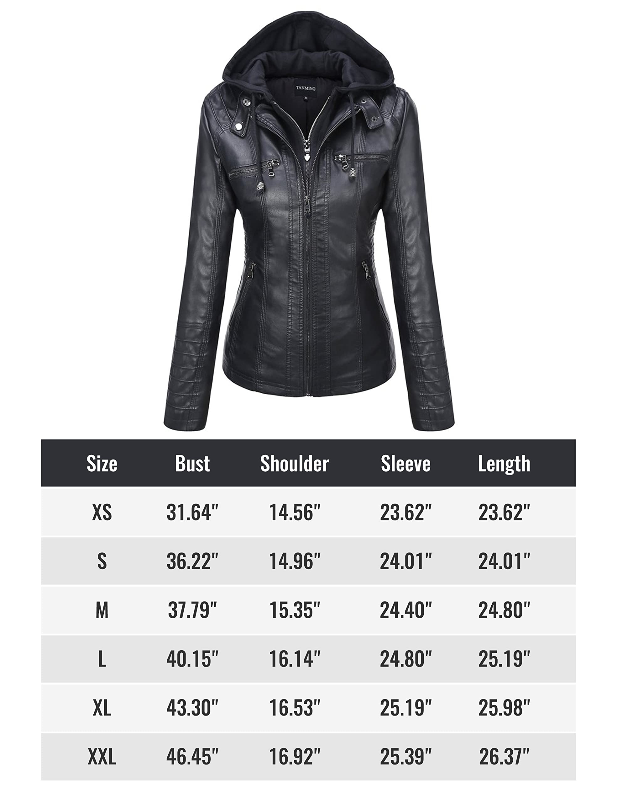 Tanming Women's Hooded Faux Leather Jackets (XX-Large, Black)