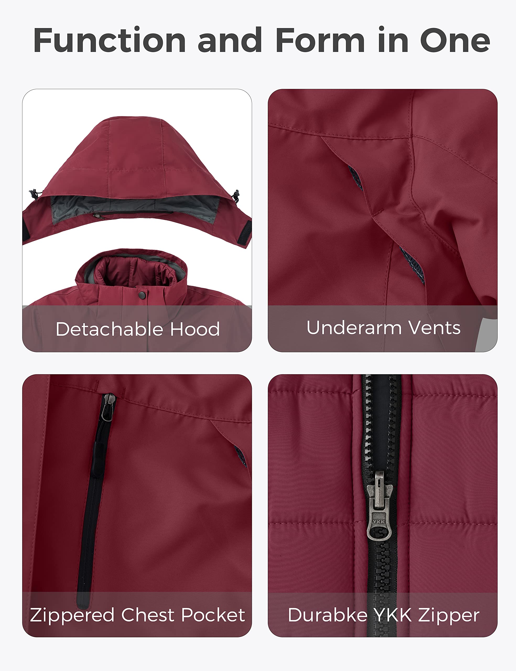 wantdo Women's Winter Snow Coat Mountain Skiing Jacket SoftShell Windbreaker Jacket Wine Red XL
