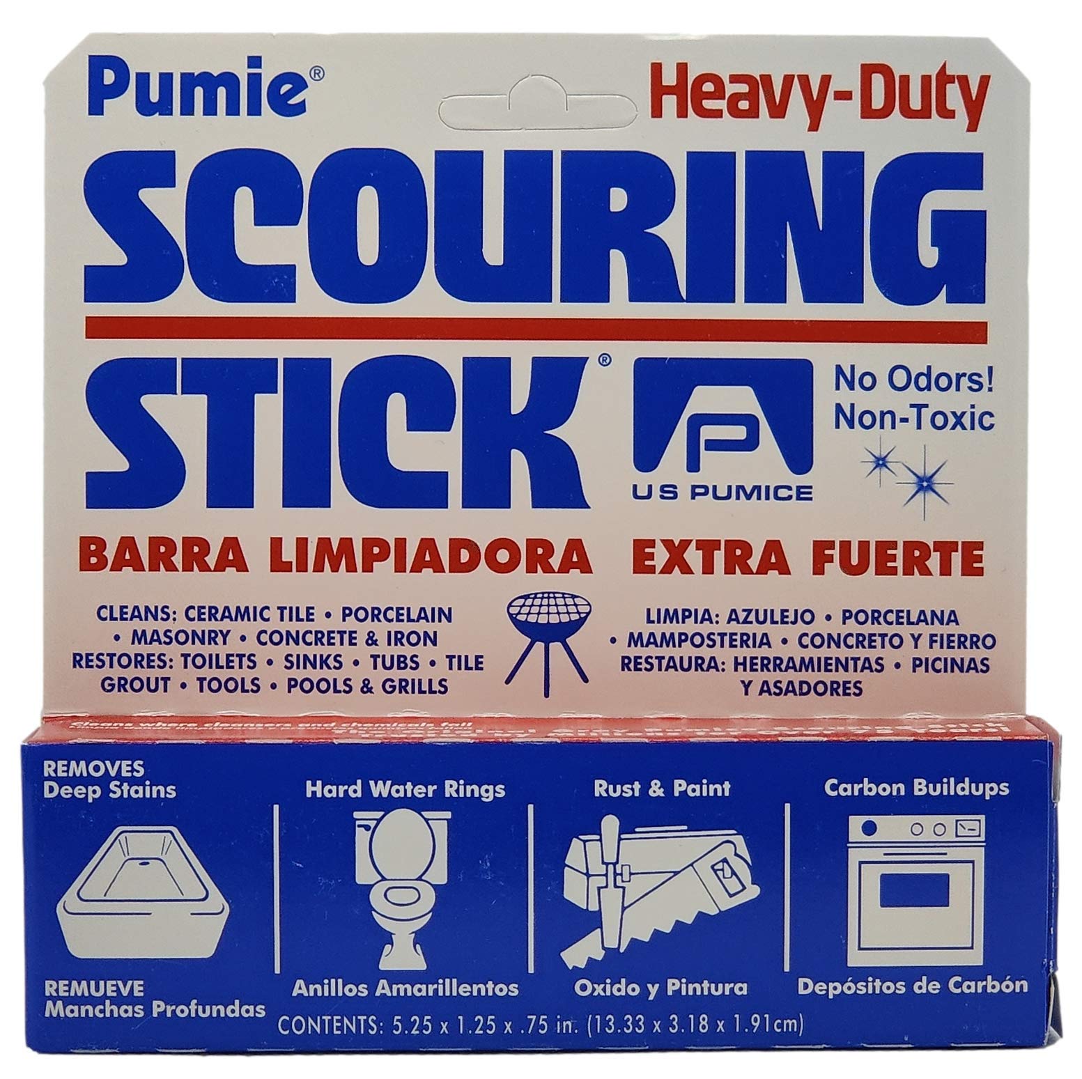PUMIE Heavy Duty Pumice Scouring Stick, 5.25x1.25x0.75 By U.S. Pumice, Remove Toilet Stains, Hard Water Rings (Pack of 1)