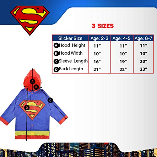 DC Comics Kids Umbrella and Poncho Raincoat Set, Batman & Superman Boys Rain Wear for Toddler 2-3 or Kids 4-7