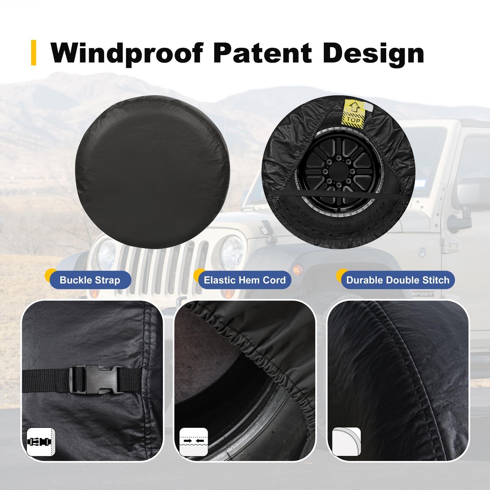 Explore Land 30-33 inch Spare Tire Cover Fit Trailer, RV, SUV, Truck, Tough Tire Wheel Soft Cover, Black