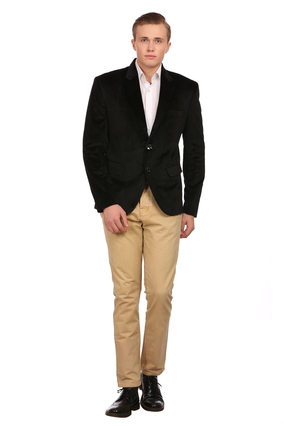WINTAGE Men's Velvet Two Buttoned Notch Lapel Party Black Coat Blazer