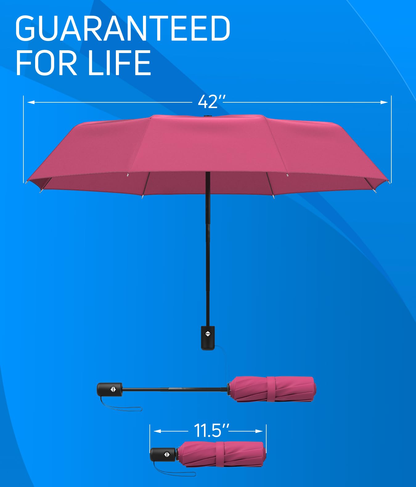 Rain-Mate Compact Travel Stick Umbrella - Pocket Portable Folding Windproof Mini Umbrella - Auto Open and Close Button and 9 Rib Reinforced Canopy
