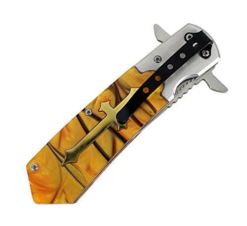 Defender Xtreme 9" Spring Assisted Knife with Amber Cross Handle