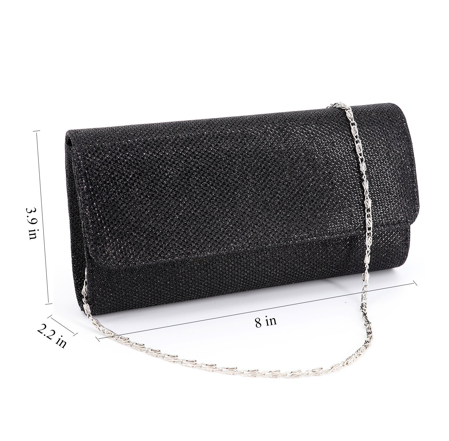 Naimo Flap Dazzling Small Clutch Bag Evening Bag With Detachable Chain (Black)