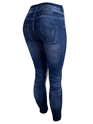 CLOYA Women's Denim Print Seamless Full Leggings for All Seasons - One Size Fits Large & X-Large (Blue Rustic)