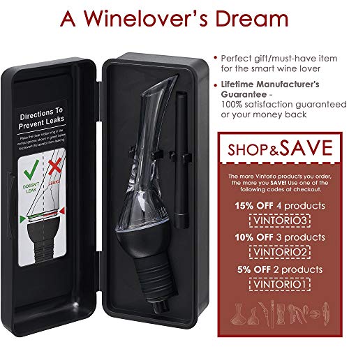 Vintorio Wine Aerator Pourer - Premium Aerating Pourer and Decanter Spout (Black)