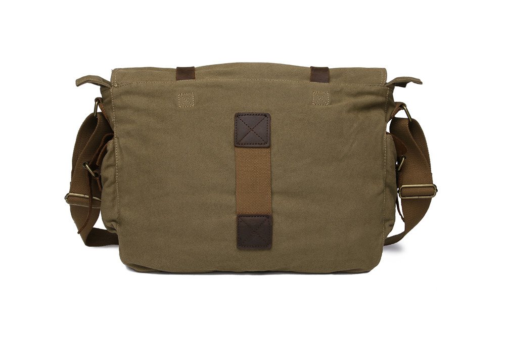 Sechunk Vintage Military Leather Canvas Laptop Bag Messenger Bags Medium (Army Green)