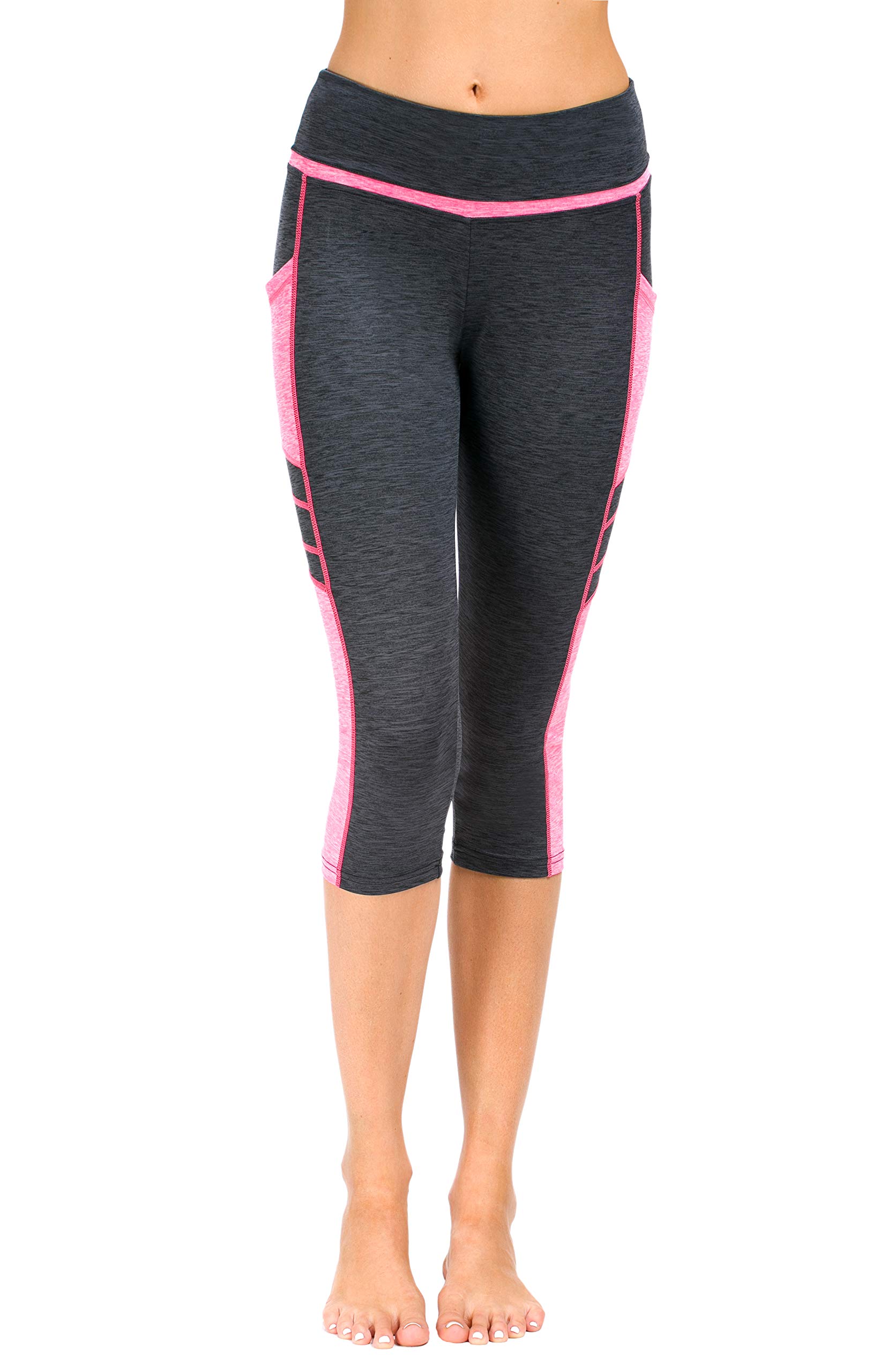 Sugar Pocket Women's Capris Tights Workout Running Leggings Yoga Pants XL(Grey/Pink)