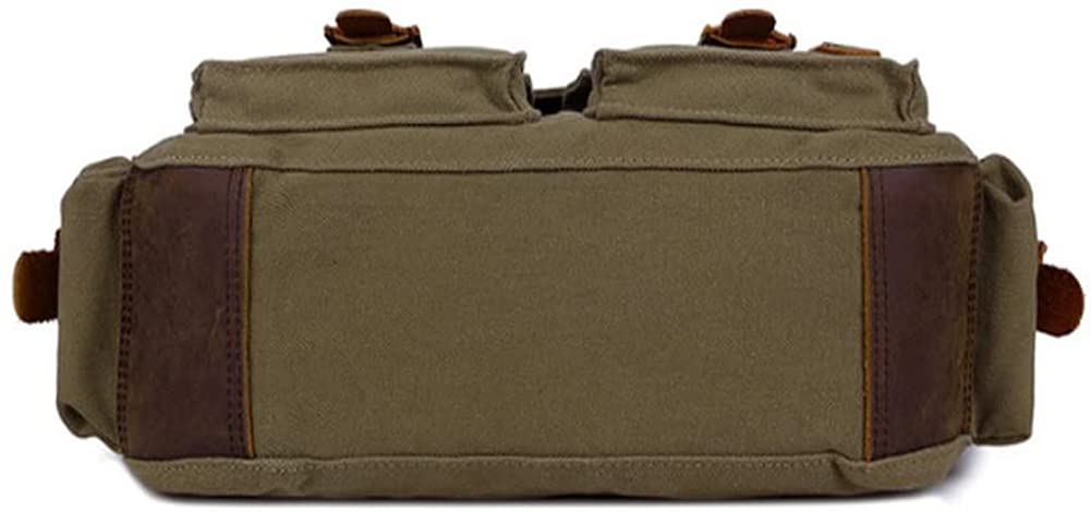 Sechunk Vintage Military Leather Canvas Laptop Bag Messenger Bags Medium (Army Green)