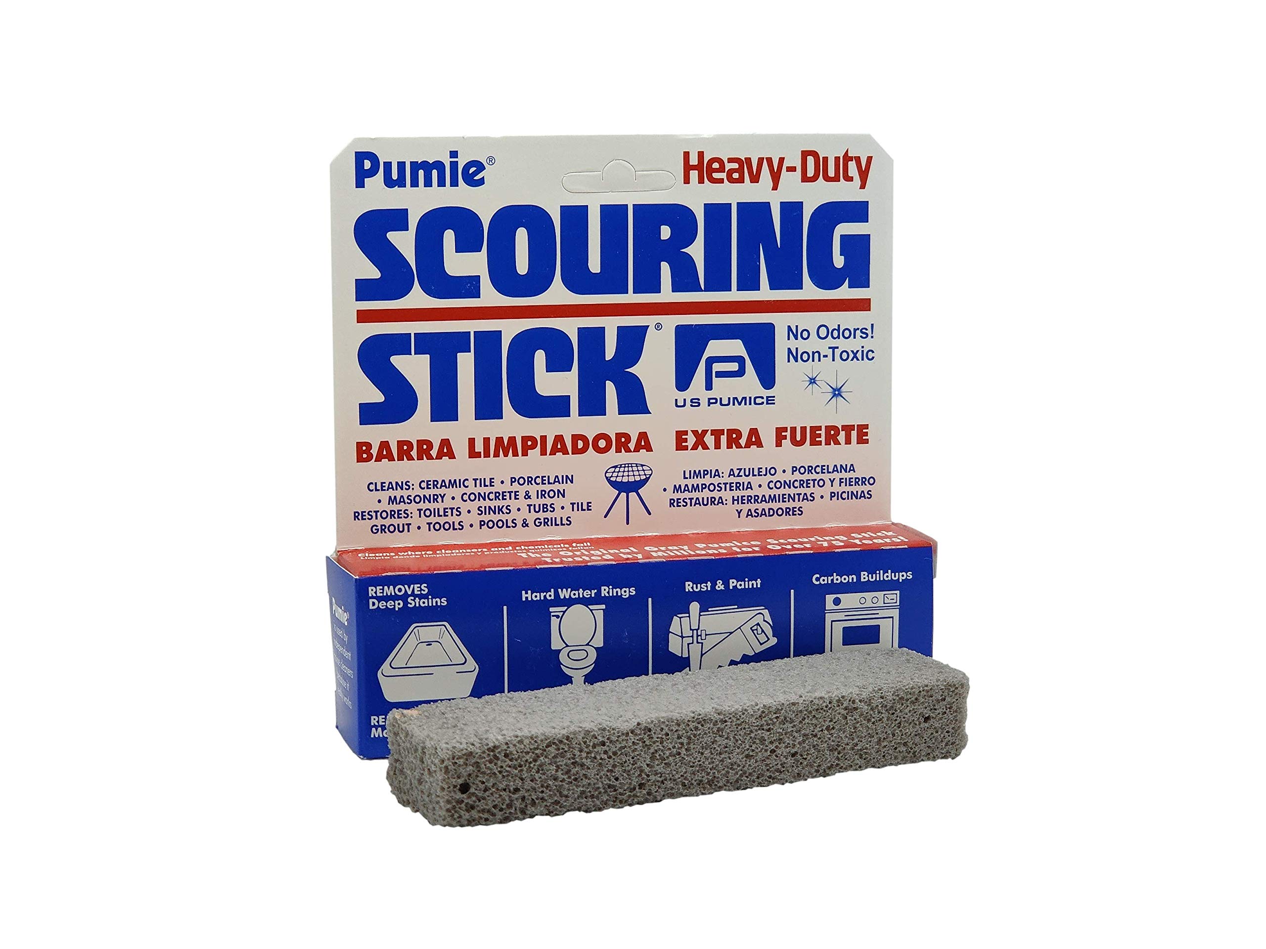 PUMIE Heavy Duty Pumice Scouring Stick, 5.25x1.25x0.75 By U.S. Pumice, Remove Toilet Stains, Hard Water Rings (Pack of 1)