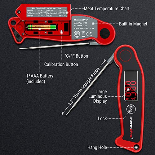 ThermoPro TP19 Waterproof Digital Meat Thermometer for Grilling with Ambidextrous Backlit & Thermocouple Instant Read Kitchen Cooking Food Thermometer for Candy Water Oil BBQ Grill Smoker