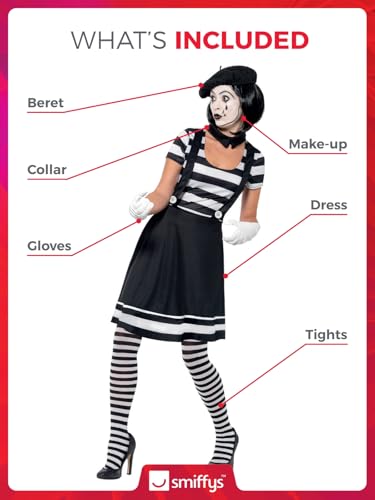 Smiffys womens Lady Mime Artist Adult Sized Costume, Black, M - US Size 10-12