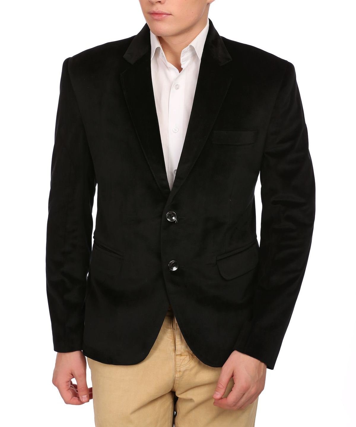 WINTAGE Men's Velvet Two Buttoned Notch Lapel Party Black Coat Blazer