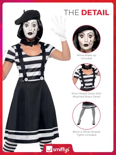Smiffys womens Lady Mime Artist Adult Sized Costume, Black, M - US Size 10-12