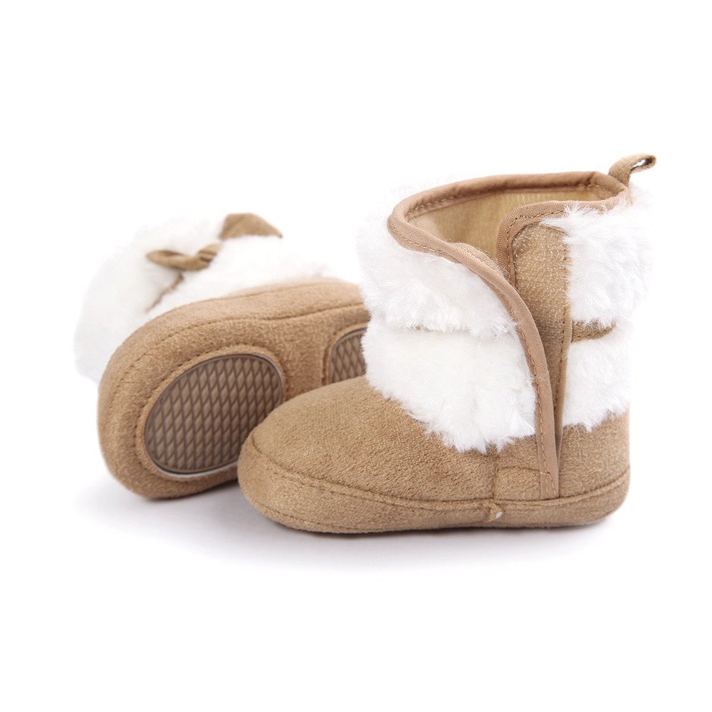 ESTAMICO Baby Girl Plush Winter Snow Bowknot Boots Khaki 6-12 Months