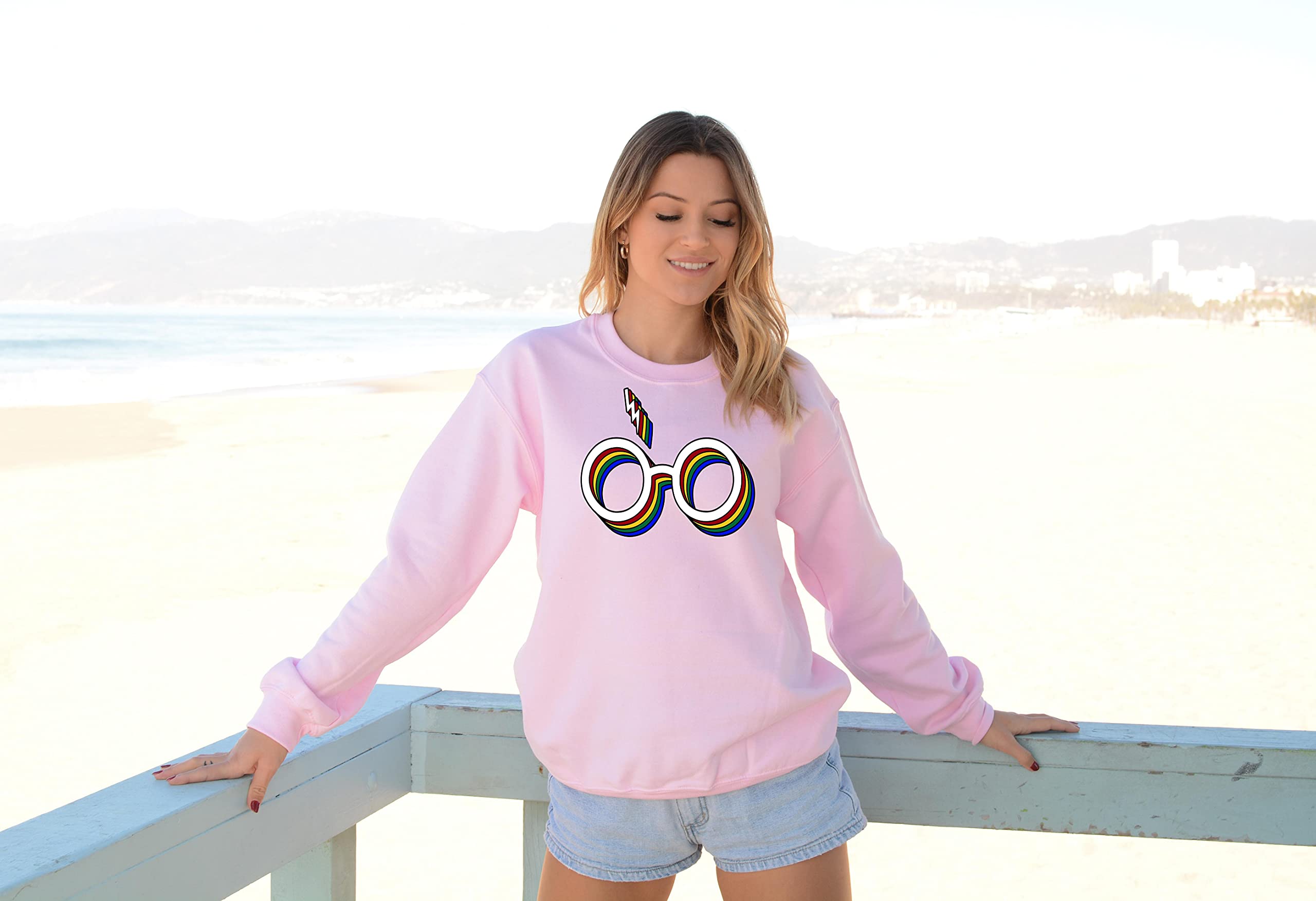 Outlook Designs Glasses and Bolt Fashion Sweatshirt, Wizard Glasses Scar Unisex Crewneck Sweatshirt, XL Black, Multicolored Glasses