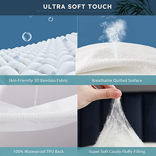 Cozymaker Queen Size 100% Waterproof Mattress Protector,Premium Bamboo Mattress Cover 3D Air Fabric Smooth Soft Breathable Mattress Pad Cover Noiseless Washable, 8-21" Deep Pocket (White, Queen)