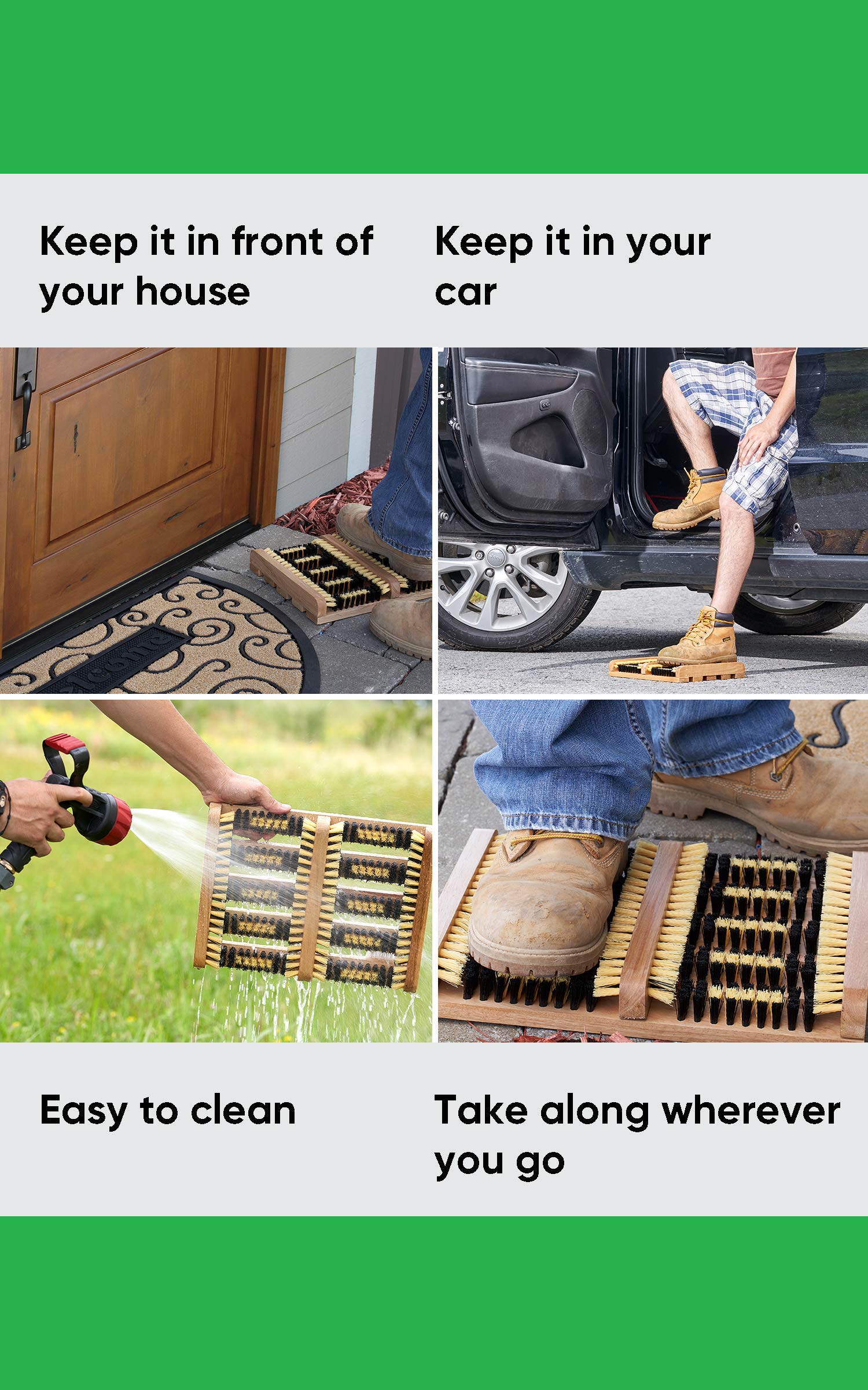 Superio Shoe and Boot Scraper, Outside Shoe Scrubber Brush 10.5 X 14 Inch - Cleans Deep Removes All Outdoor Dirt, Snow, Mud and Sand. Construction, Hiking Cleaner (Wood 1-Pack)