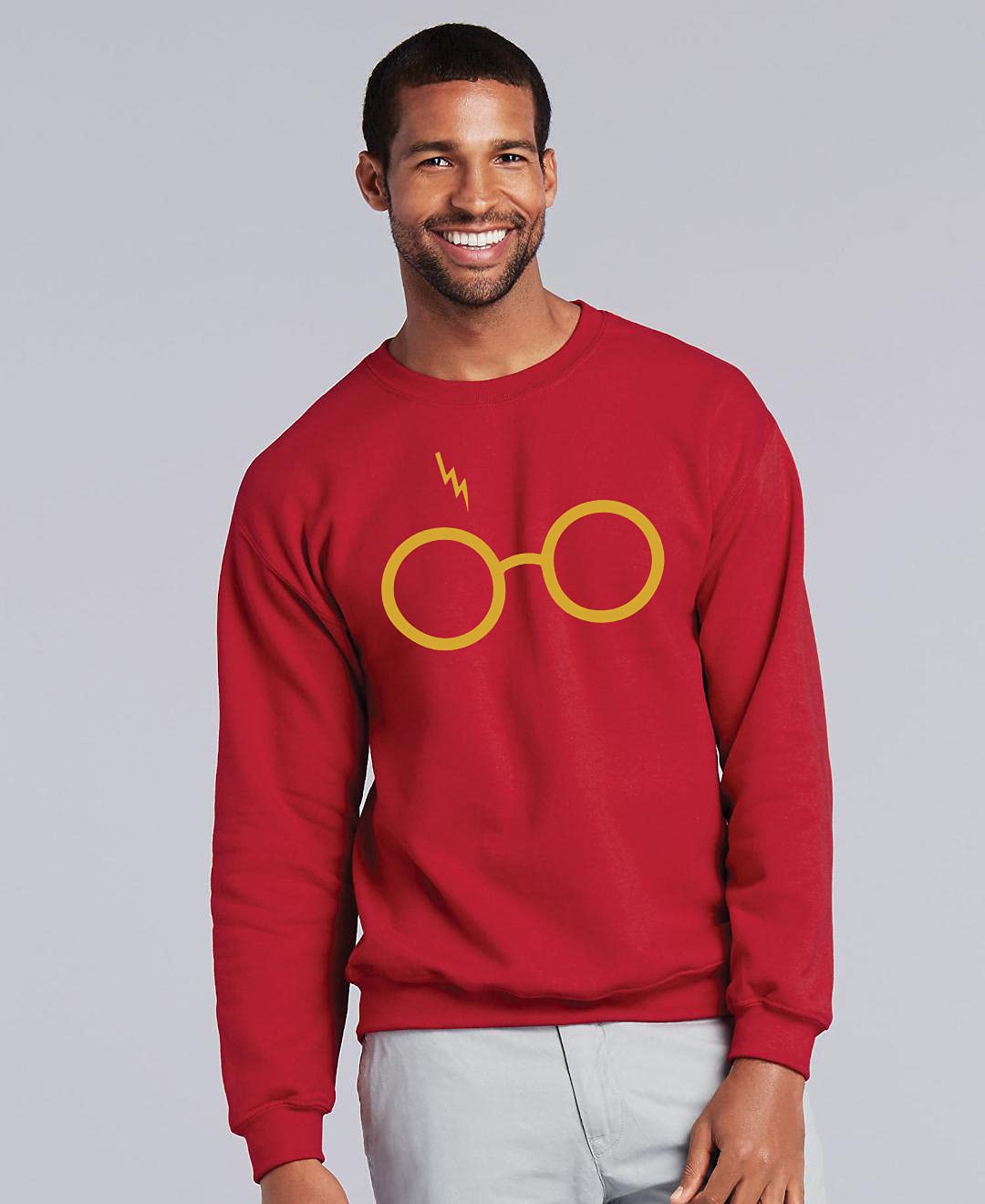 Outlook Designs Glasses and Bolt Fashion Sweatshirt, Wizard Glasses Scar Unisex Crewneck Sweatshirt, XL Black, Multicolored Glasses