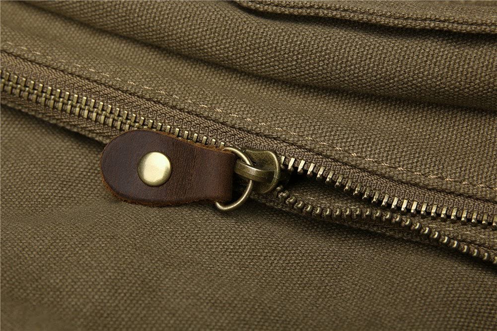 Sechunk Vintage Military Leather Canvas Laptop Bag Messenger Bags Medium (Army Green)