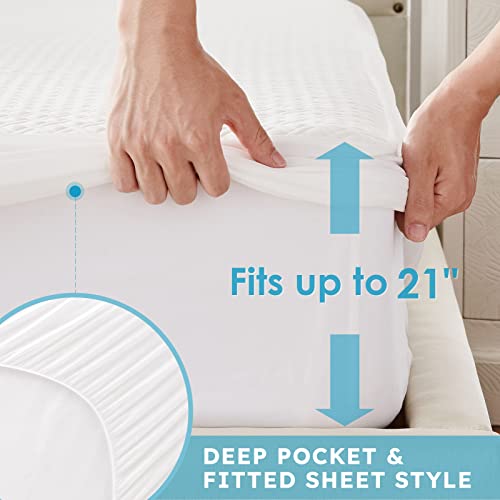 Cozymaker Queen Size 100% Waterproof Mattress Protector,Premium Bamboo Mattress Cover 3D Air Fabric Smooth Soft Breathable Mattress Pad Cover Noiseless Washable, 8-21" Deep Pocket (White, Queen)