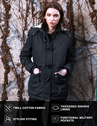 wantdo Women's Warm Thickened Parka Jacket with Removable Hood Black, XL