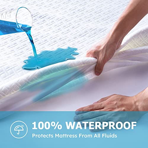 Cozymaker Queen Size 100% Waterproof Mattress Protector,Premium Bamboo Mattress Cover 3D Air Fabric Smooth Soft Breathable Mattress Pad Cover Noiseless Washable, 8-21" Deep Pocket (White, Queen)