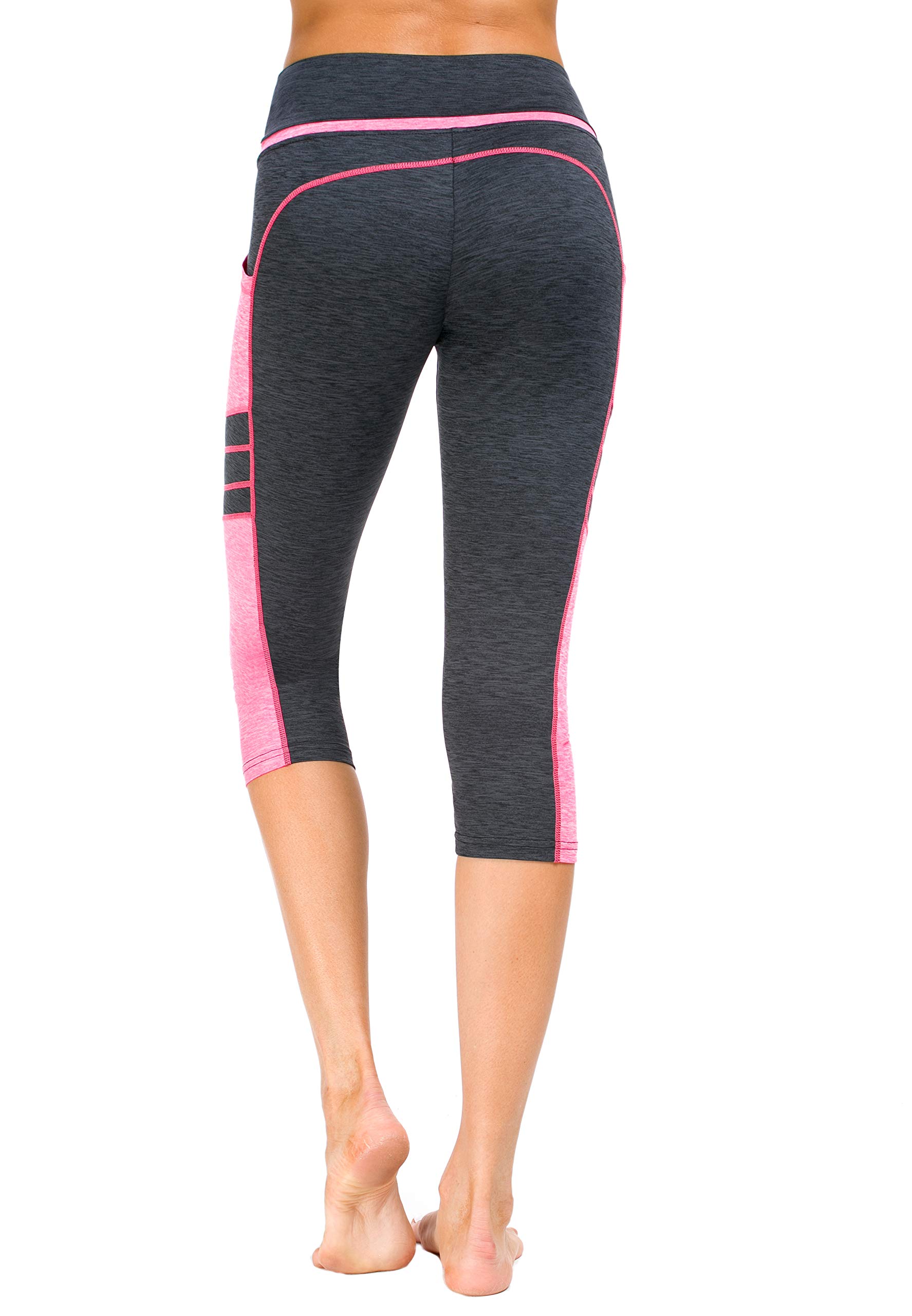 Sugar Pocket Women's Capris Tights Workout Running Leggings Yoga Pants XL(Grey/Pink)