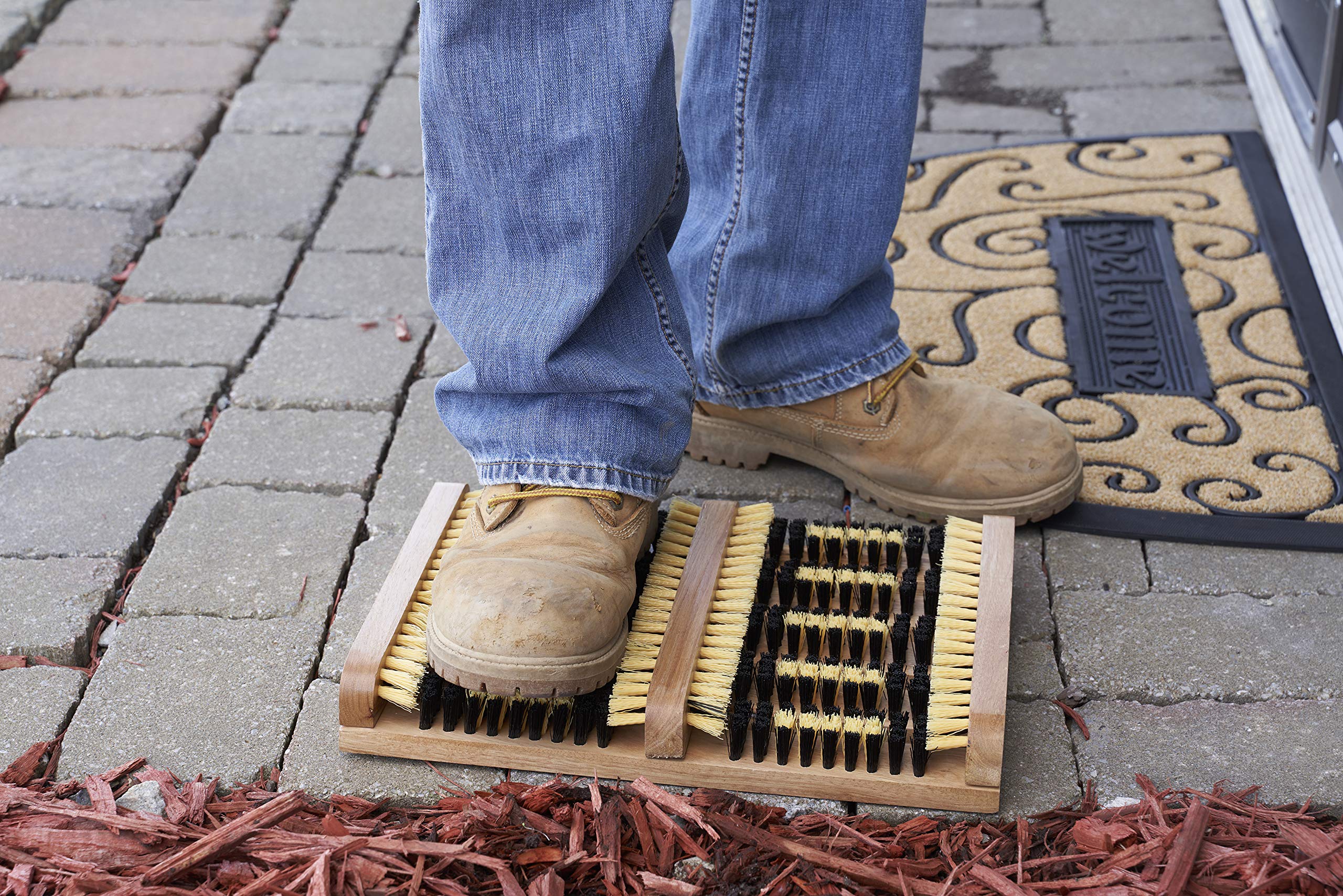 Superio Shoe and Boot Scraper, Outside Shoe Scrubber Brush 10.5 X 14 Inch - Cleans Deep Removes All Outdoor Dirt, Snow, Mud and Sand. Construction, Hiking Cleaner (Wood 1-Pack)