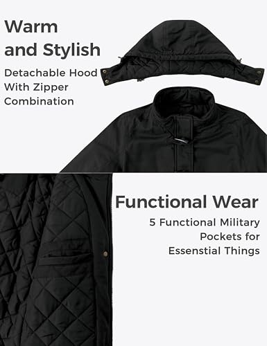 wantdo Women's Warm Thickened Parka Jacket with Removable Hood Black, XL